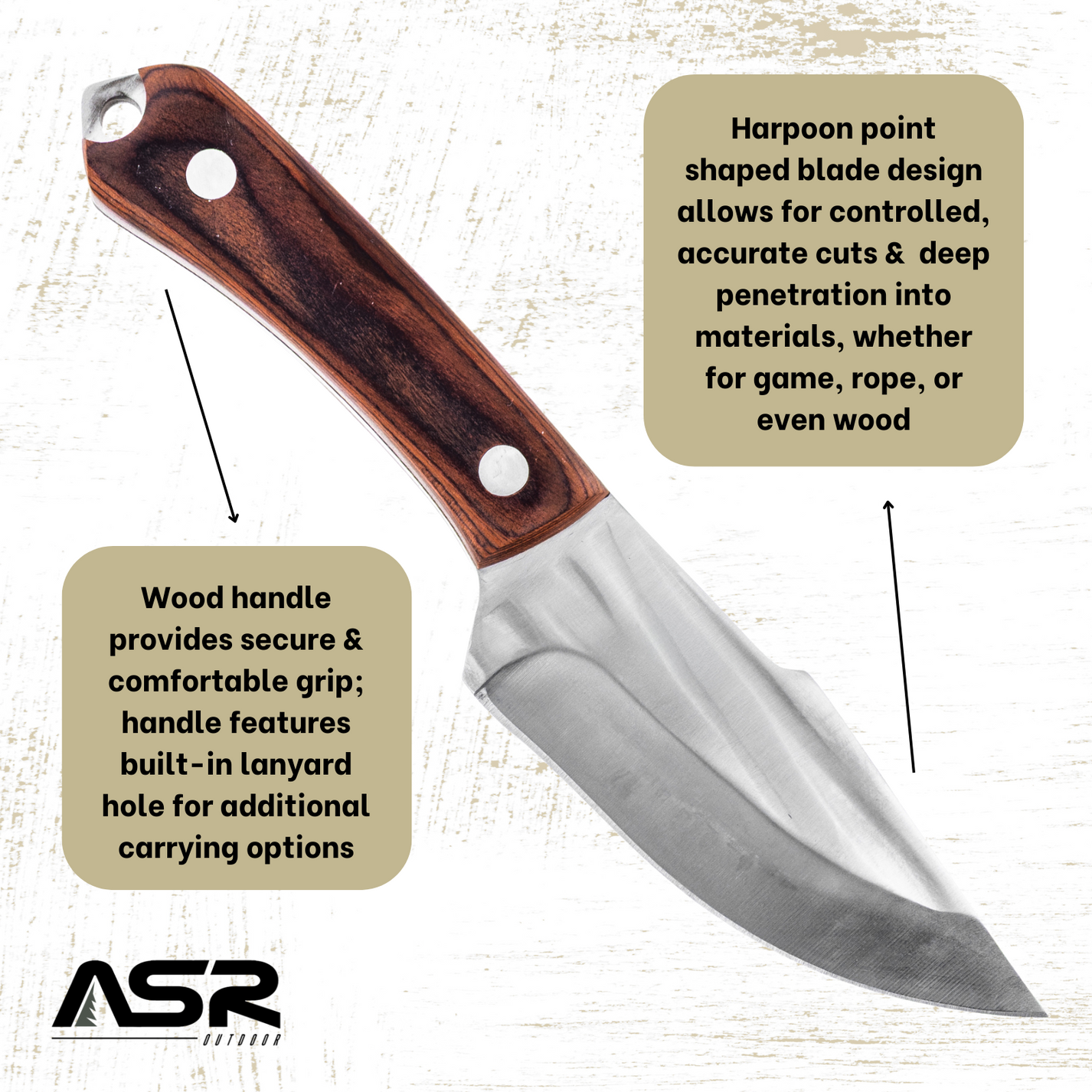 8 Inch Heavy Duty Full Tang Harpoon Point Fixed Blade Knife with Wood ...