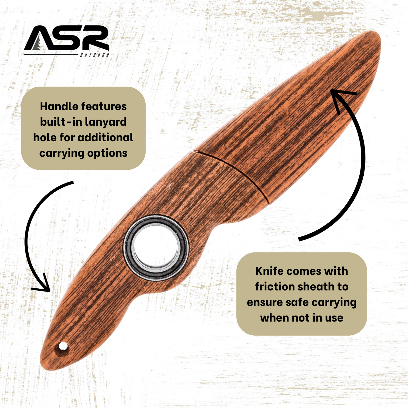 7.5 Inch Drop Point Fixed Blade Knife with Finger Hole with Spin Beari ...